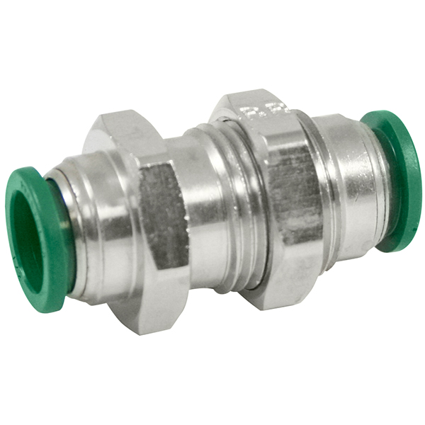 Bulkhead Fitting, 3/8" Tube OD, Nickel-Plated Brass - Dultmeier Sales